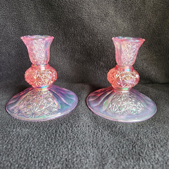 Fenton | Accents | Pair Fenton Pink Glass Candle Holders Rose ...